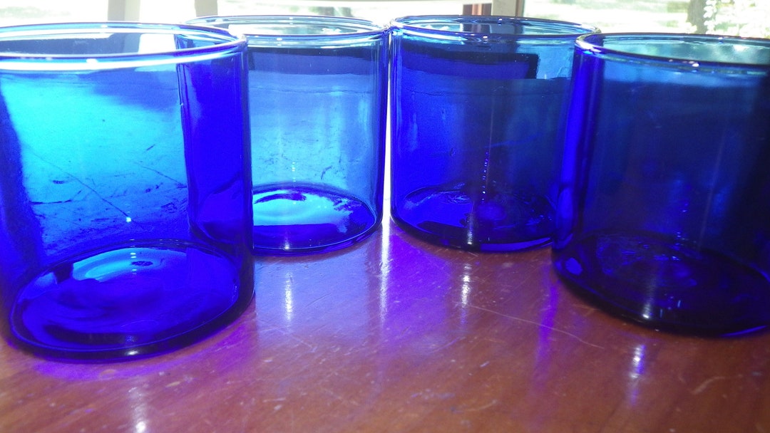 Cobalt Blue Juice Glasses Whiskey Double Old Fashion Glasses 4 9 Oz ...