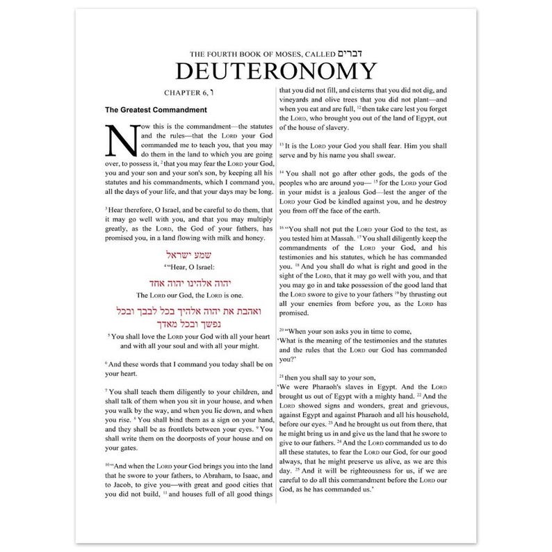 Deuteronomy 6 - Shema - the Greatest Commandment Wall Art | English Ft ...