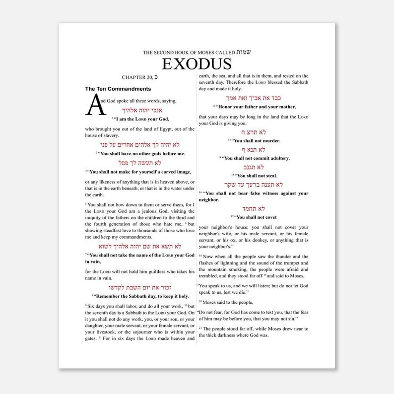 Ten Commandments Art Print – Hebrew & English, Exodus 20 - Etsy