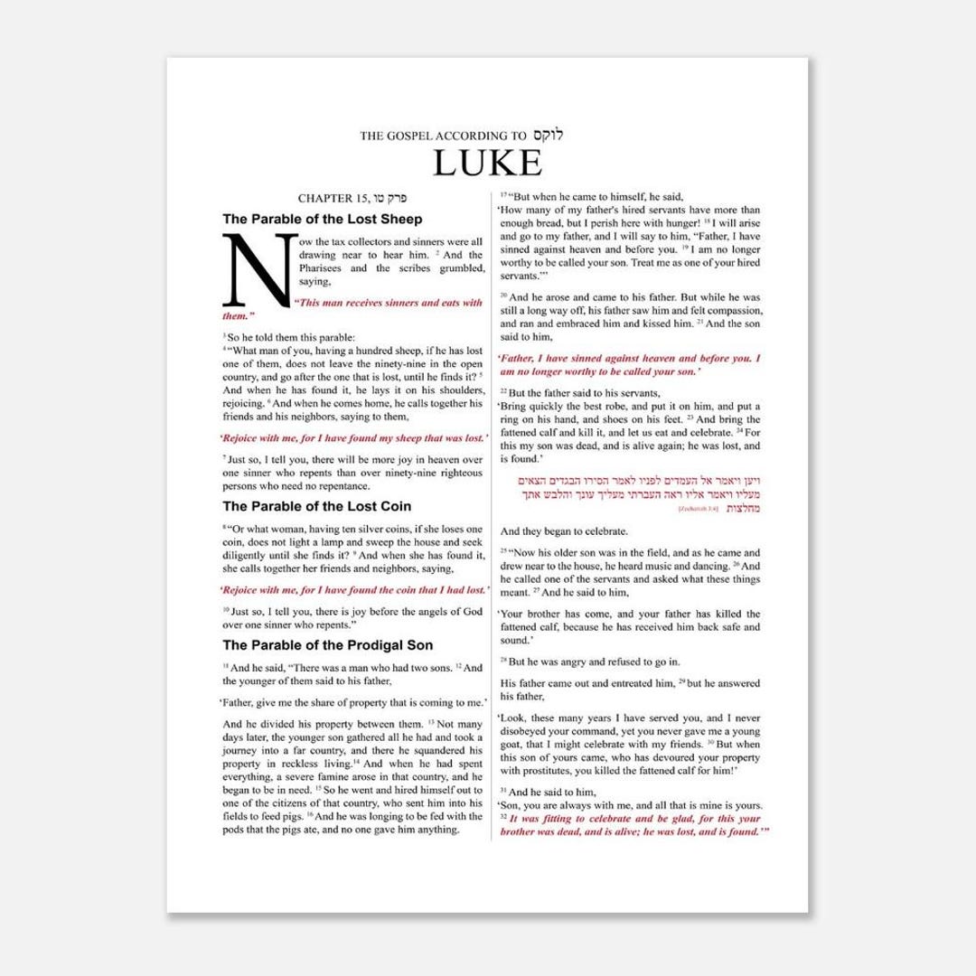 Luke 15: the Parable of the Prodigal Son Wall Art| Ft. Hebrew | ESV ...