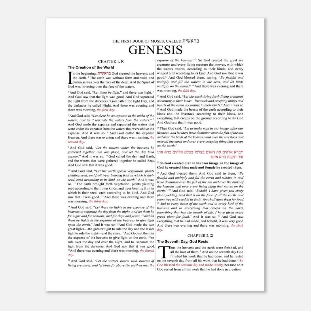 Genesis 1 - the Creation of the World Wall Art (full Chapter) | English ...