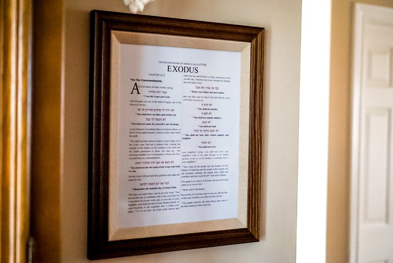 Exodus 20 the Ten Commandments English Ft. Hebrew Bible Verse Art ...