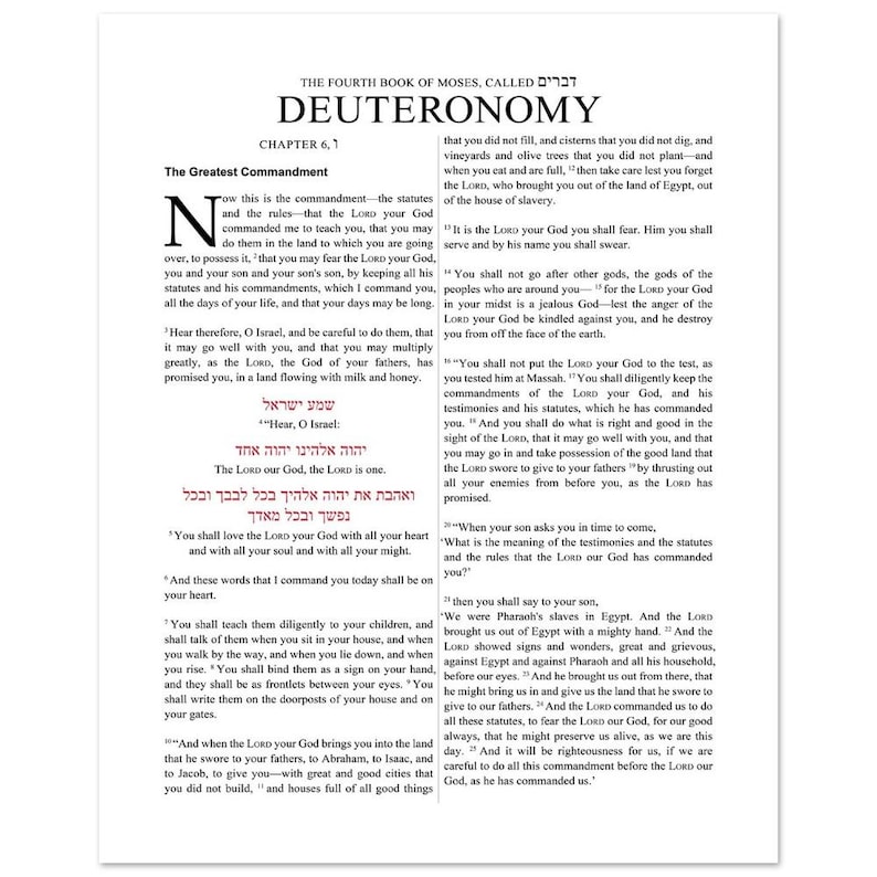Deuteronomy 6 - Shema - the Greatest Commandment Wall Art | English Ft ...