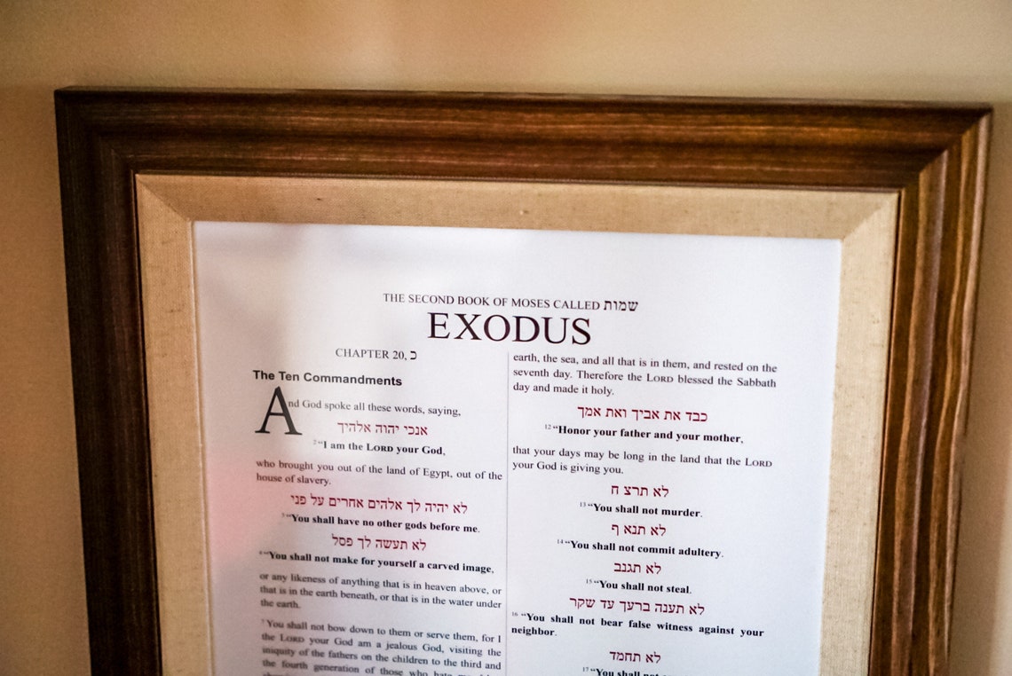 Exodus 20 the Ten Commandments English Ft. Hebrew Bible Verse Art ...