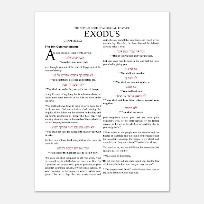 Exodus 20 - the Ten Commandments Wall Art | English Ft. Hebrew | ESV ...