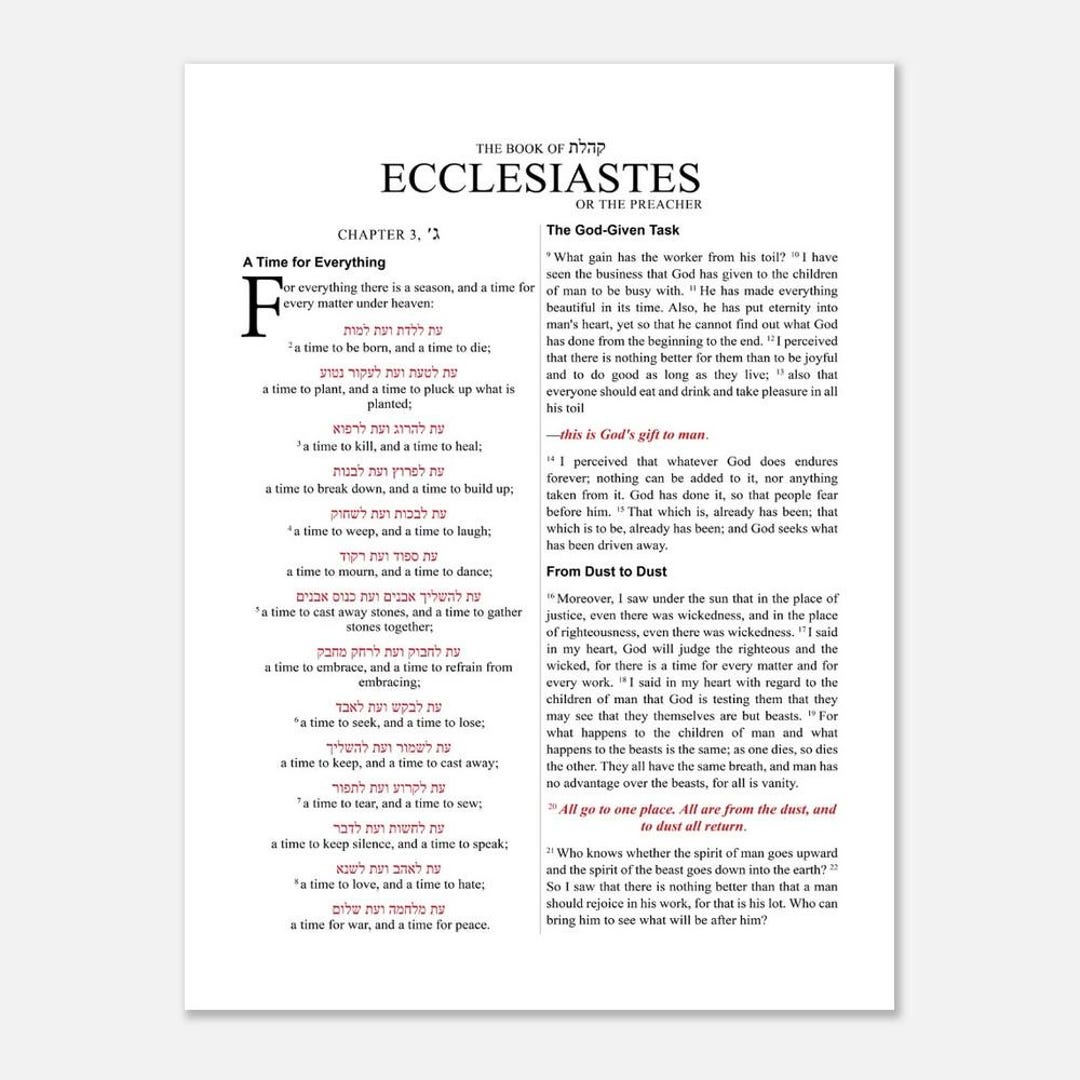 Ecclesiastes 3 - A Time for Everything Wall Art (full Chapter ...