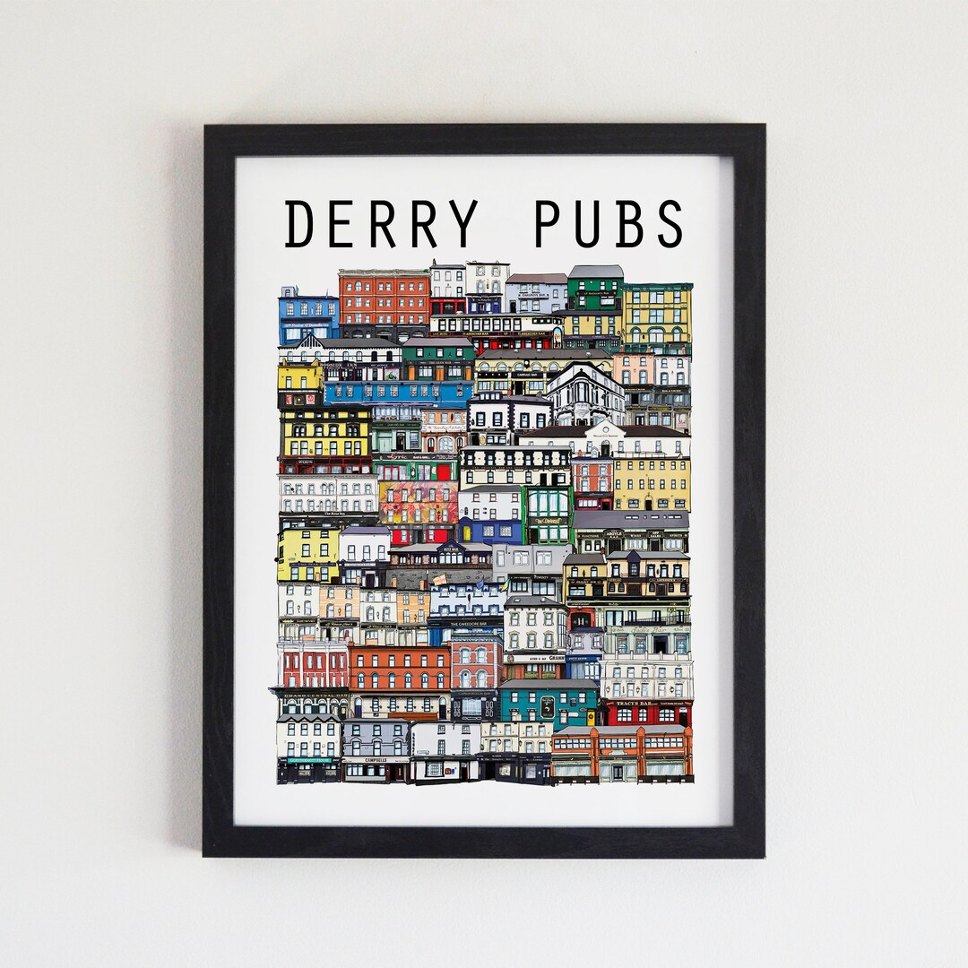 Derry Pubs Illustration, 52 Pubs, Derry Gift, Derry Souvenir, Derry ...