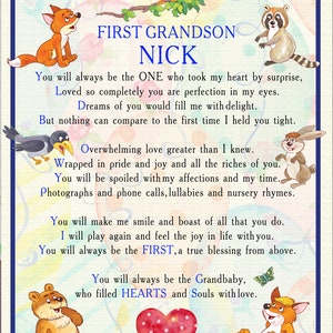 First Grandson Poster, Personalized With Your Grandson's Name, First ...