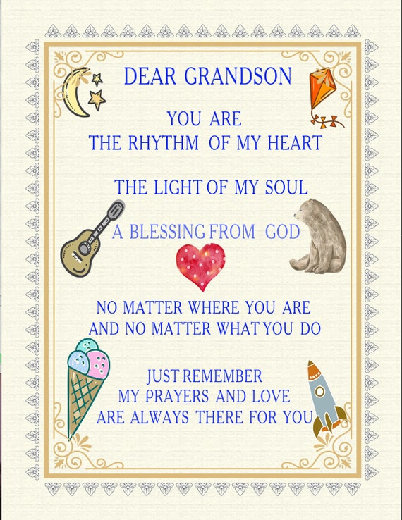 Grandson Gift Grandson Poster Ready To Frame Free US | Etsy