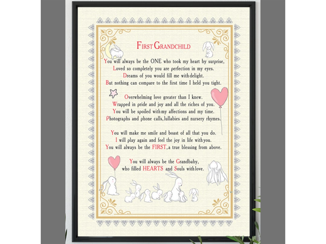 FIRST GRANDCHILD Poster, Red, Ready to Frame, Grandparent Gift - Etsy