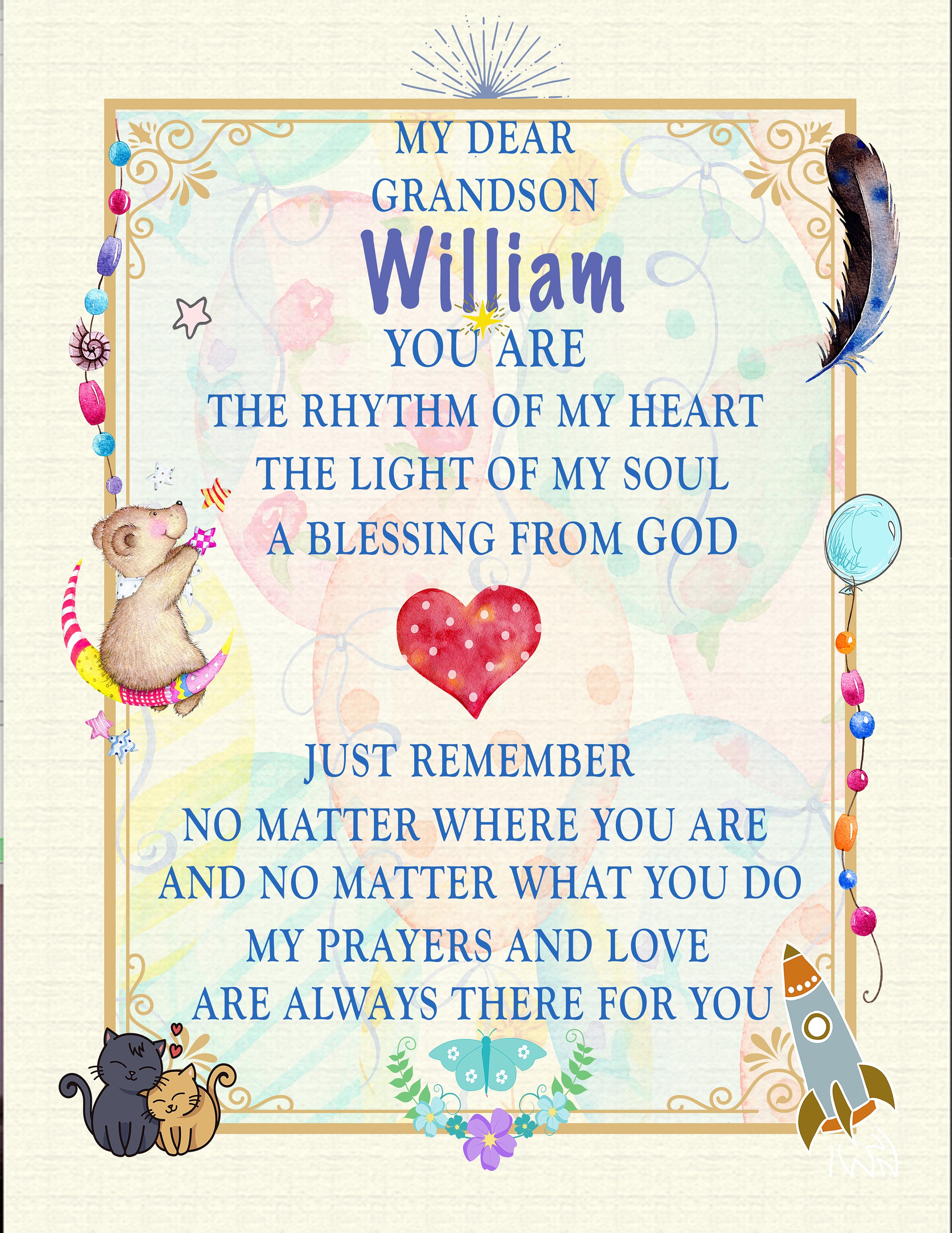 My Dear Grandson | Personalized Poster | Ready to Frame | Add Your ...