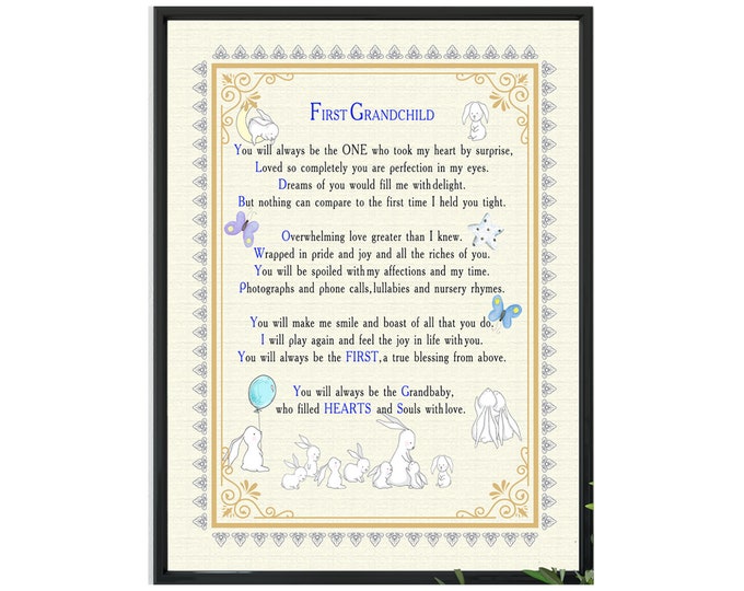 FIRST GRANDCHILD POSTER | Blue | Ready to Frame | Grandparent Gift - Etsy