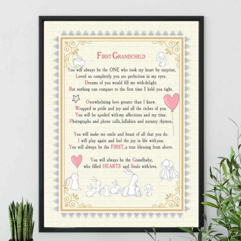 FIRST GRANDCHILD Poster, Red, Ready to Frame, Grandparent Gift - Etsy