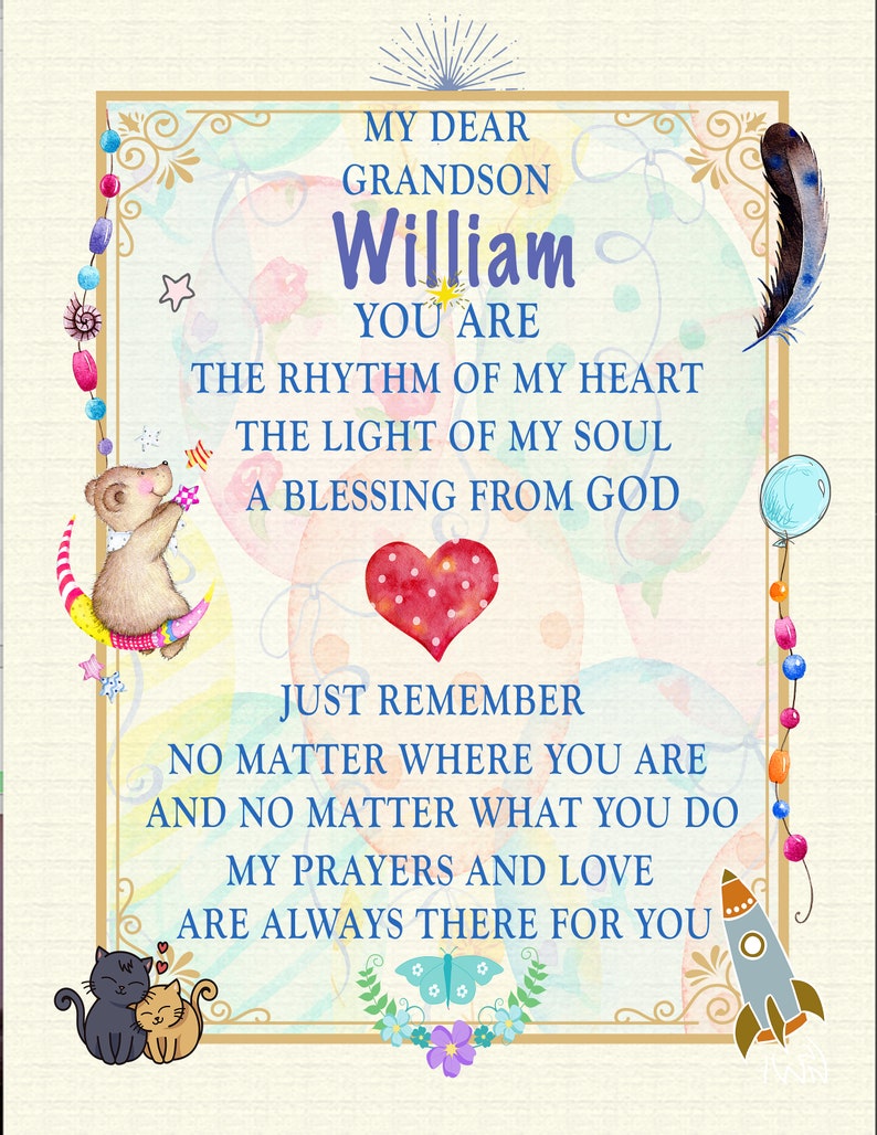 My Dear Grandson Personalized Poster Ready to Frame Add Your Grandson's ...