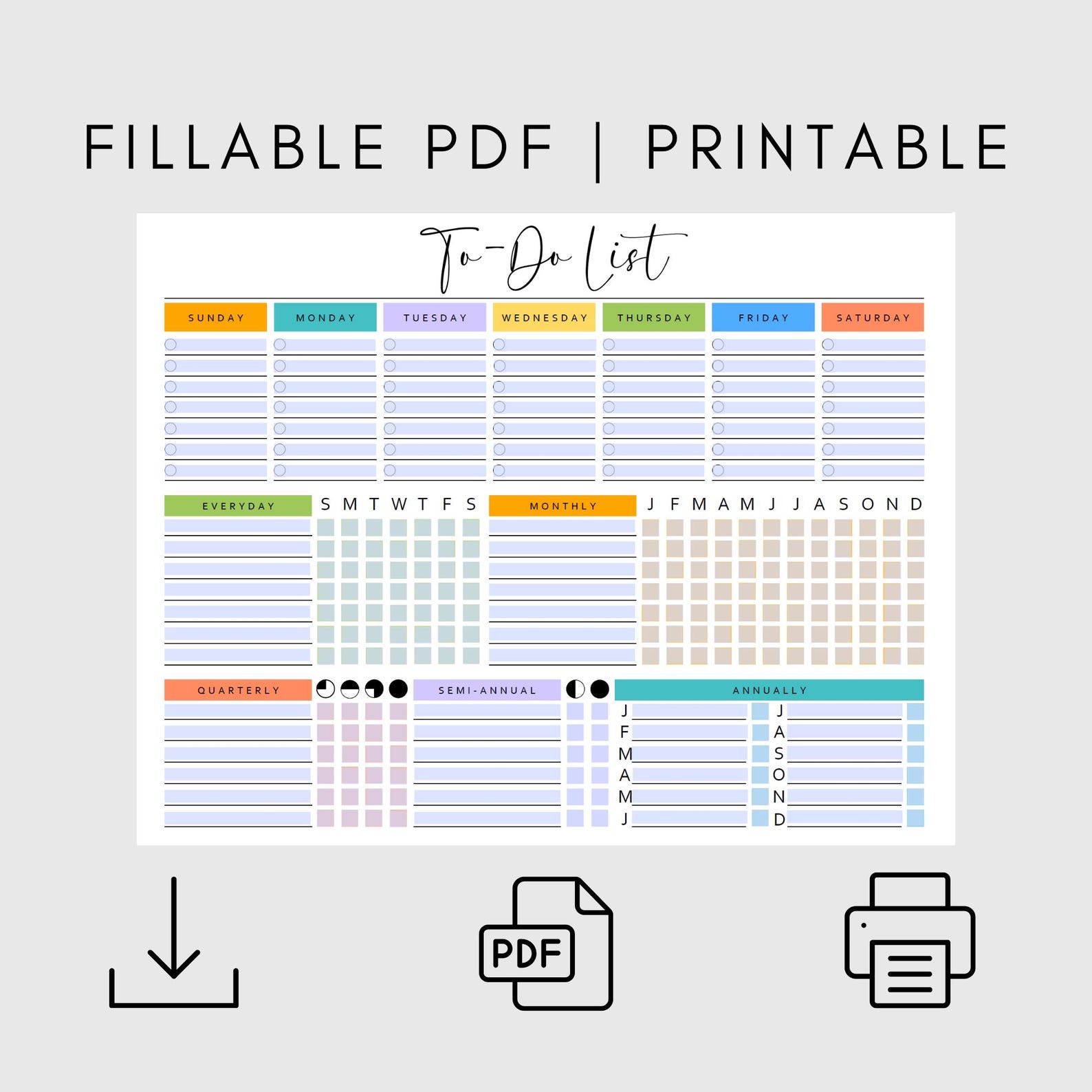 Printable to Do List Template Colorful PDF Checklist Daily Weekly ...