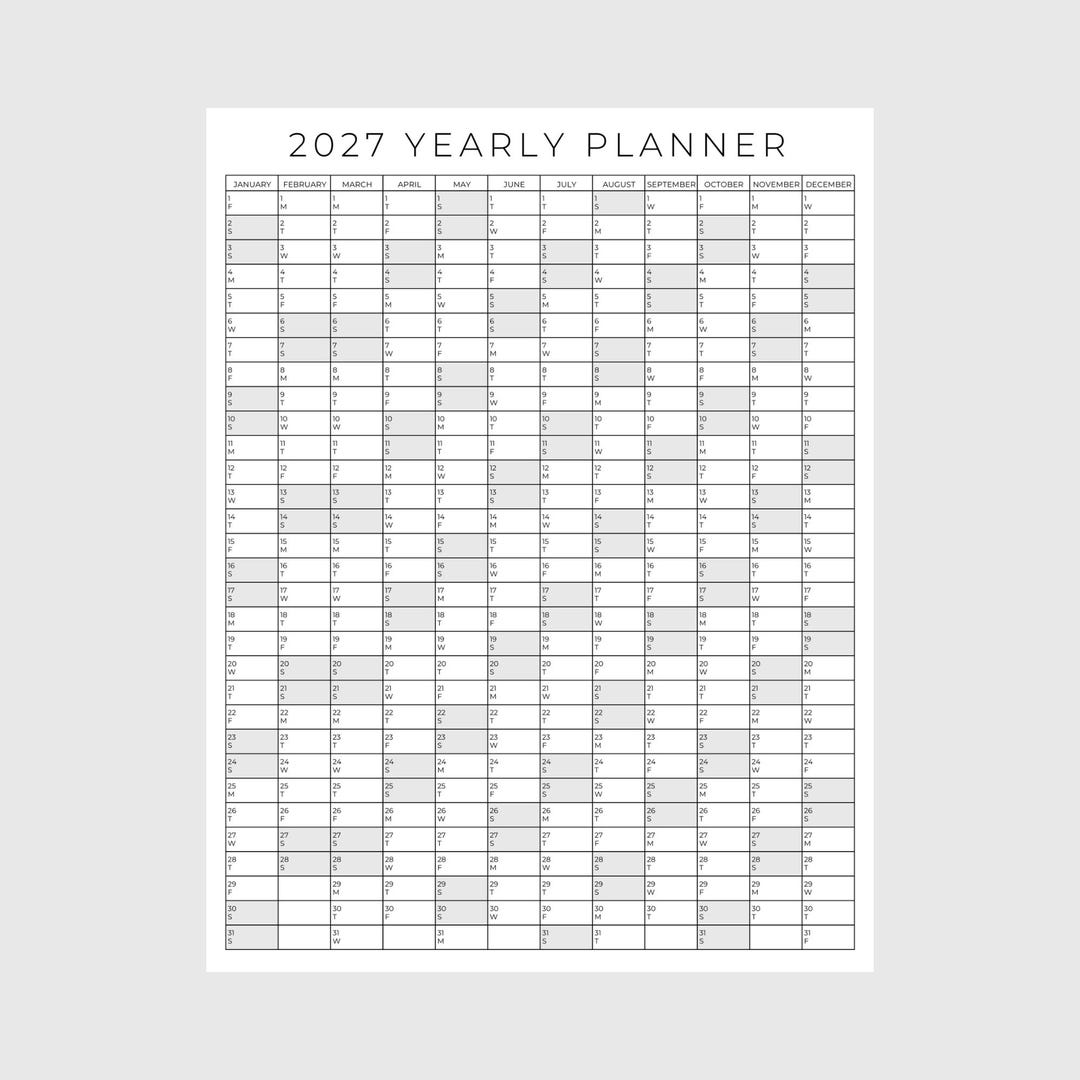 2027 Yearly Planner Printable, Yearly Planning Calendar, Calendar ...