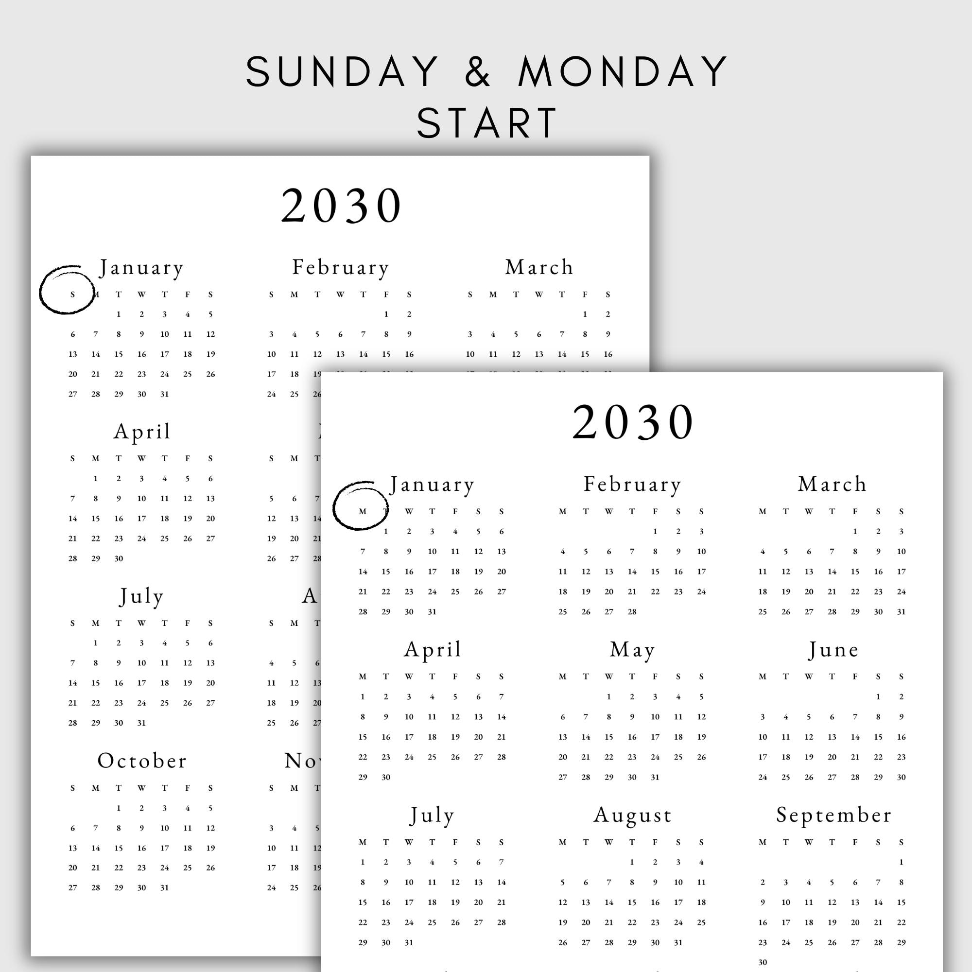 2030 Yearly Calendar 2030 Annual Calendar Printable 2030 Calendar ...
