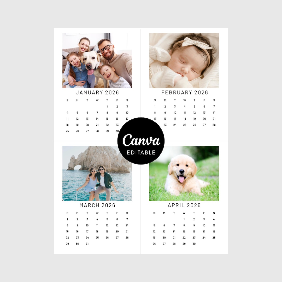 Modello di calendario 2026 con foto, modello Canva modificabile ...
