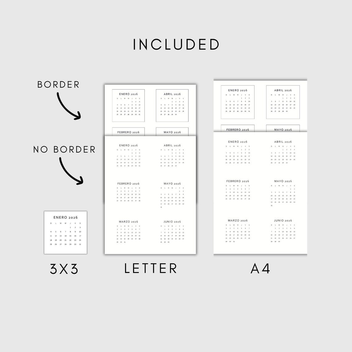 3x3 Calendario Mini 2026 Anual Spanish PDF Imprimir A4 Y Letter Size ...
