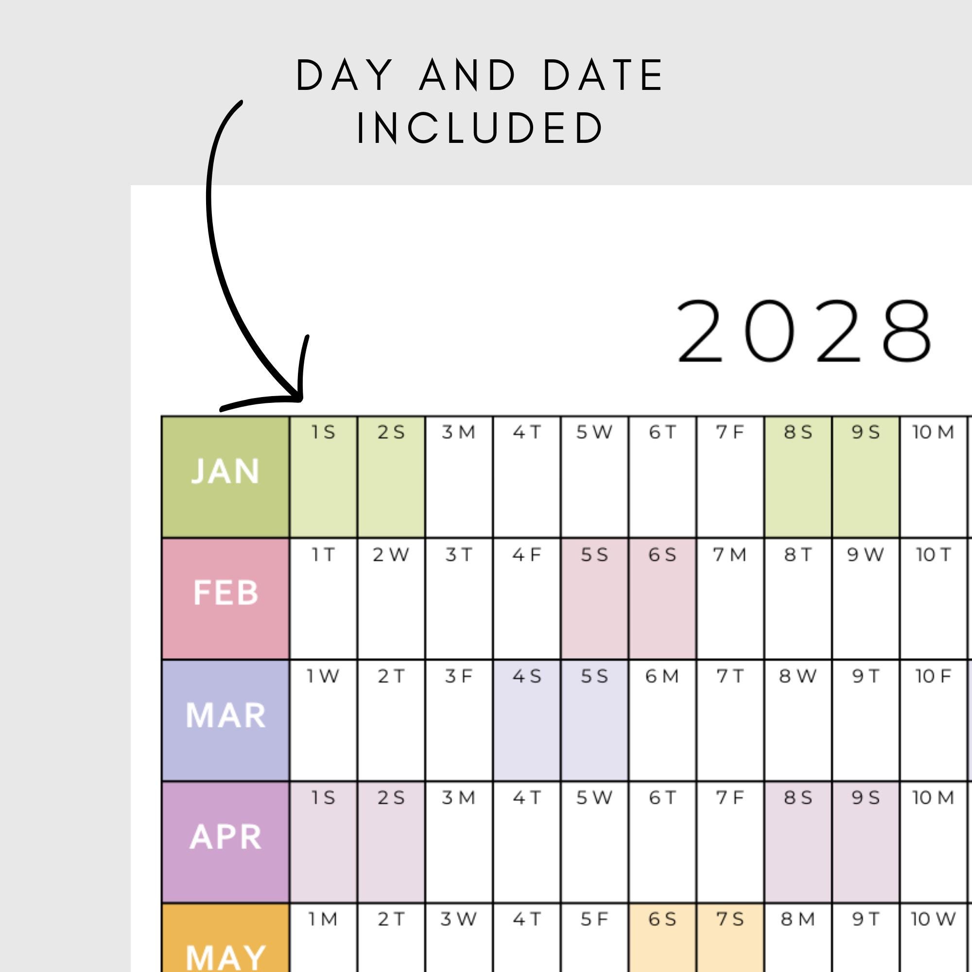 2028 Printable Year Planner | Large Wall Calendar 2028 | Yearly Wall ...