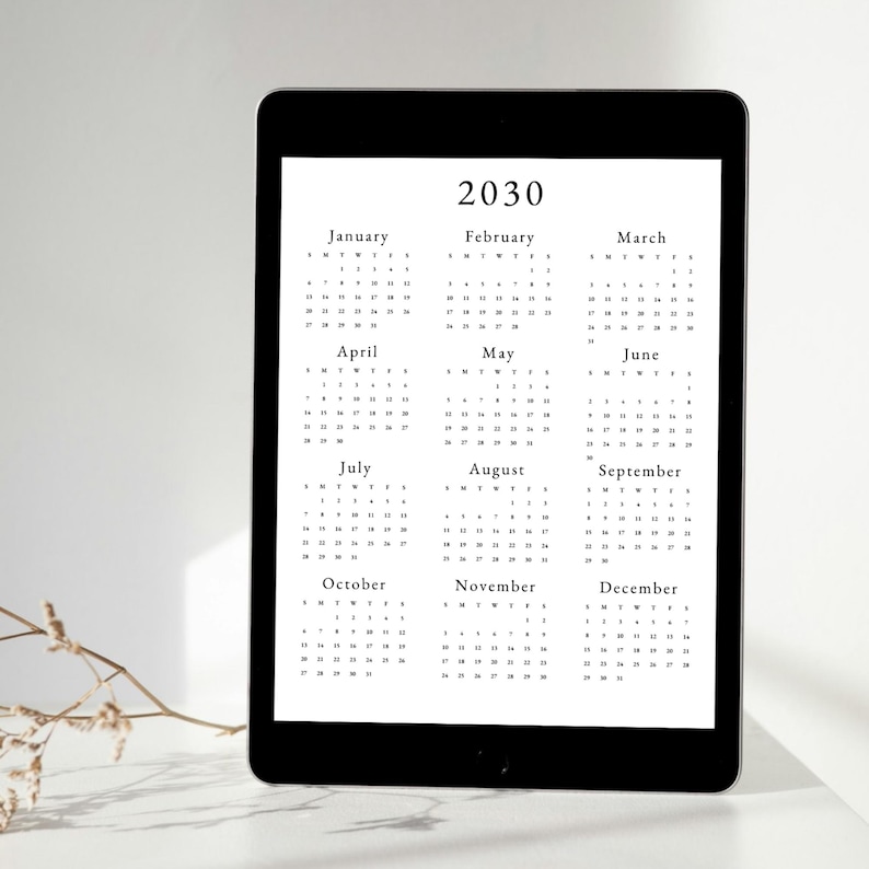 2030 Yearly Calendar 2030 Annual Calendar Printable 2030 Calendar ...