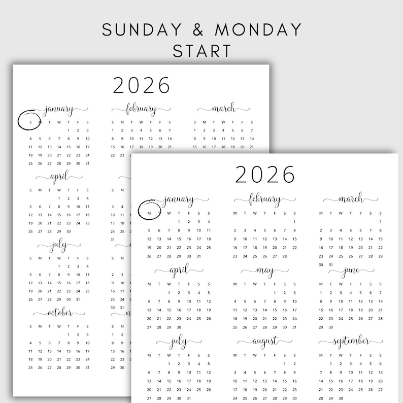 2026 Yearly Calendar 2026 Annual Calendar Printable 2026 Calendar ...