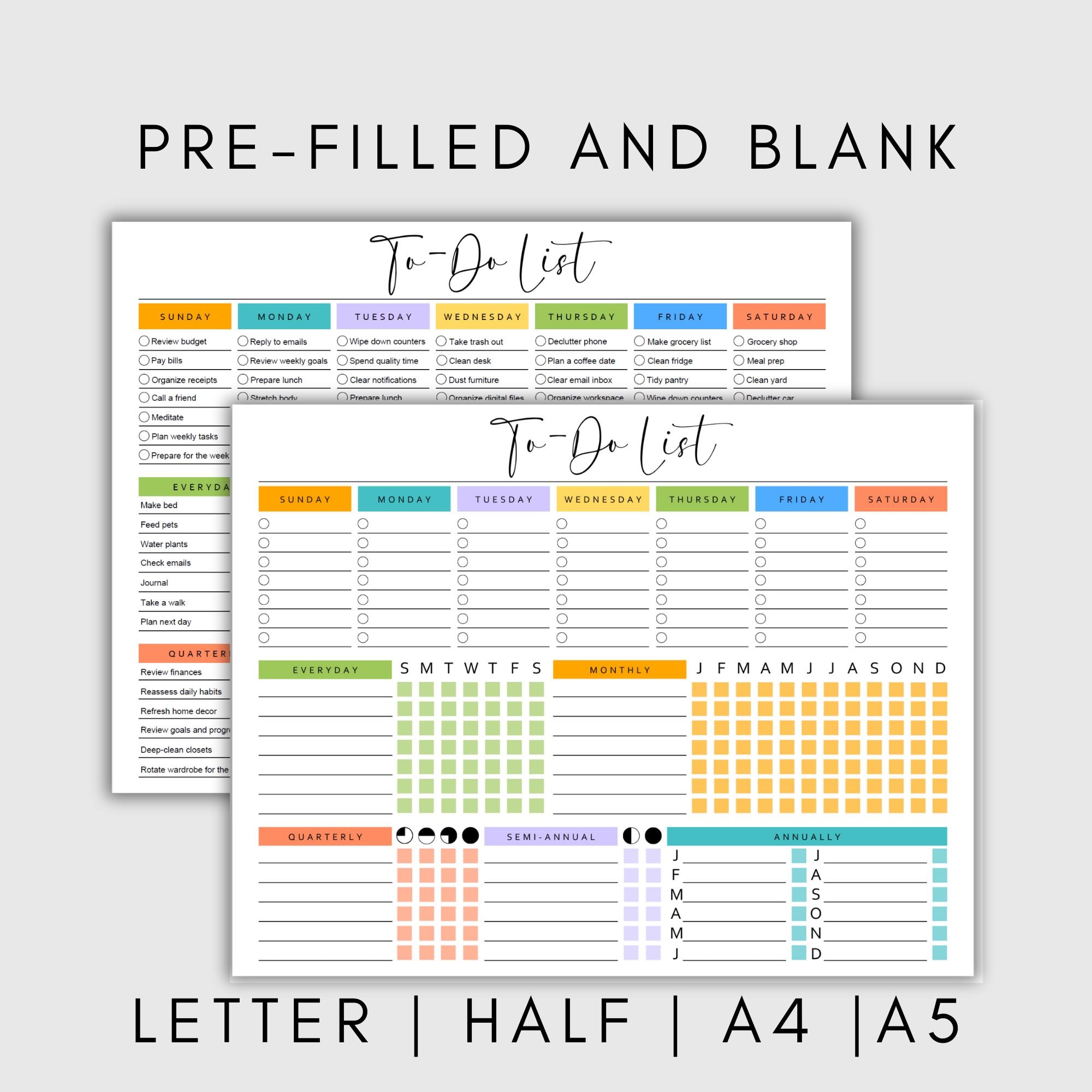 Printable to Do List Template Colorful PDF Checklist Daily Weekly ...