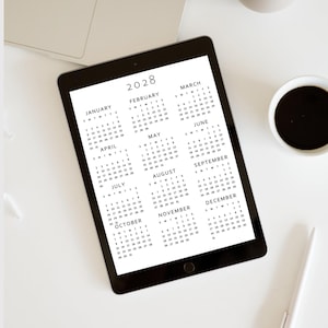 2028 Year at a Glance Calendar Printable | Full Year One Page | A4, A3 ...