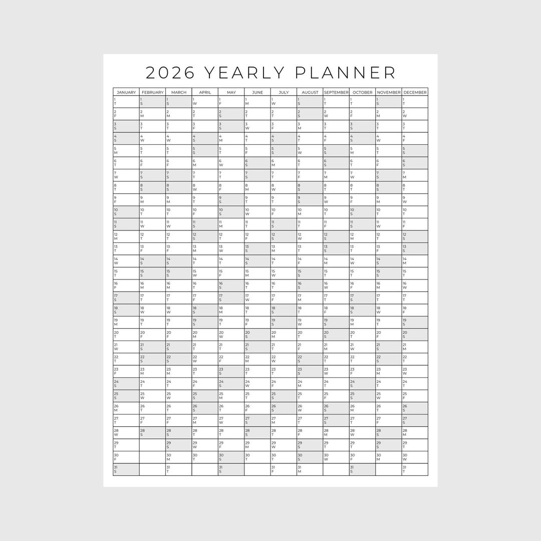 2026 Yearly Planner Printable, Yearly Planning Calendar, Calendar ...