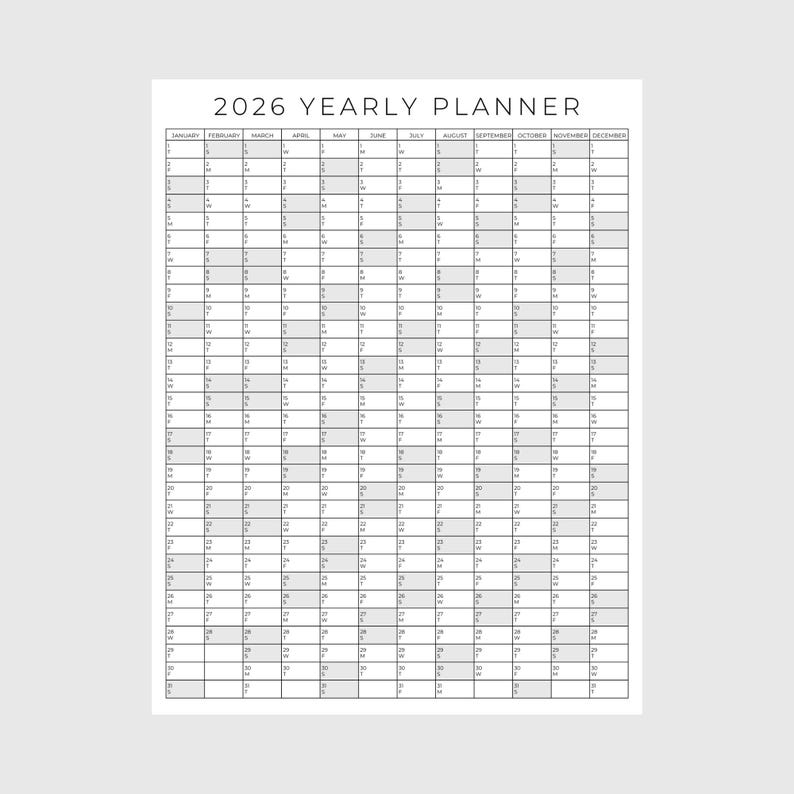 2026 Yearly Planner Printable, Yearly Planning Calendar, Calendar Poster, Digital Calendar, 2026 ...