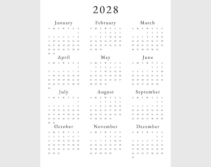 Editable 2028 Calendar 1-page Template| 2028 Calendar | Canva Editable ...