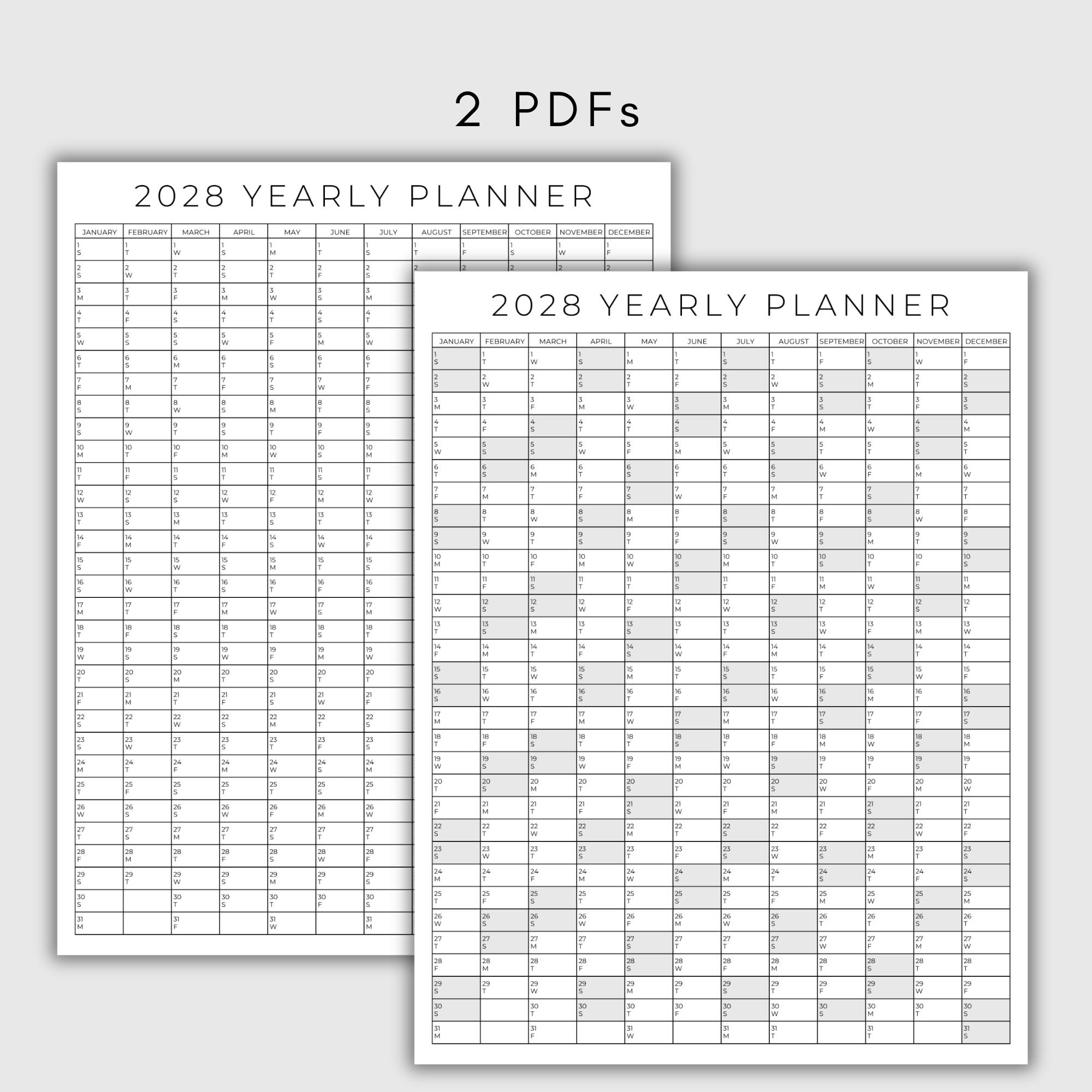 2028 Yearly Planner Printable, Yearly Planning Calendar, Calendar ...