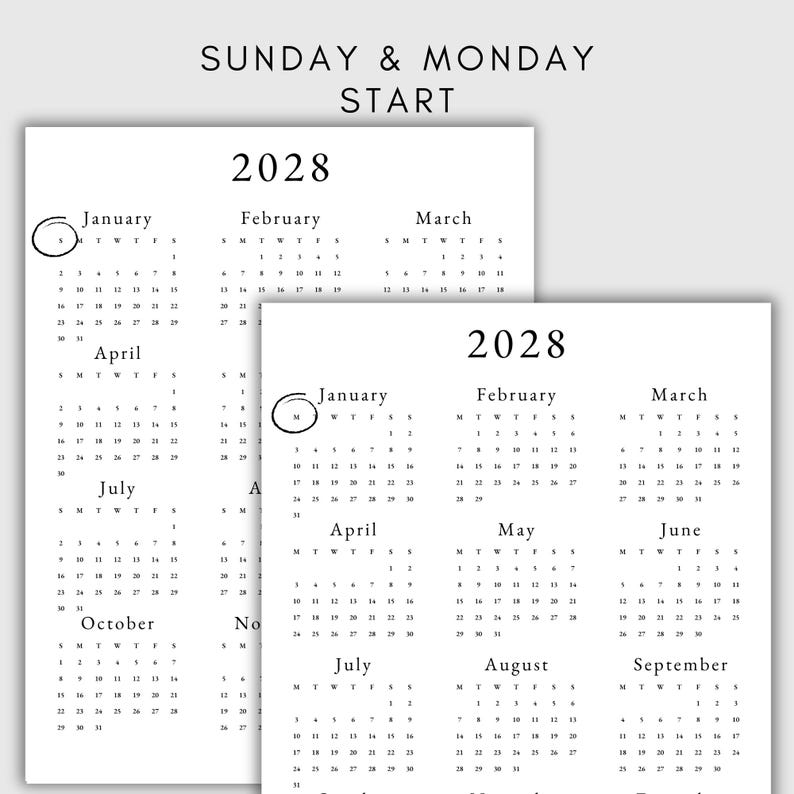2028 Yearly Calendar 2028 Annual Calendar Printable 2028 Calendar ...