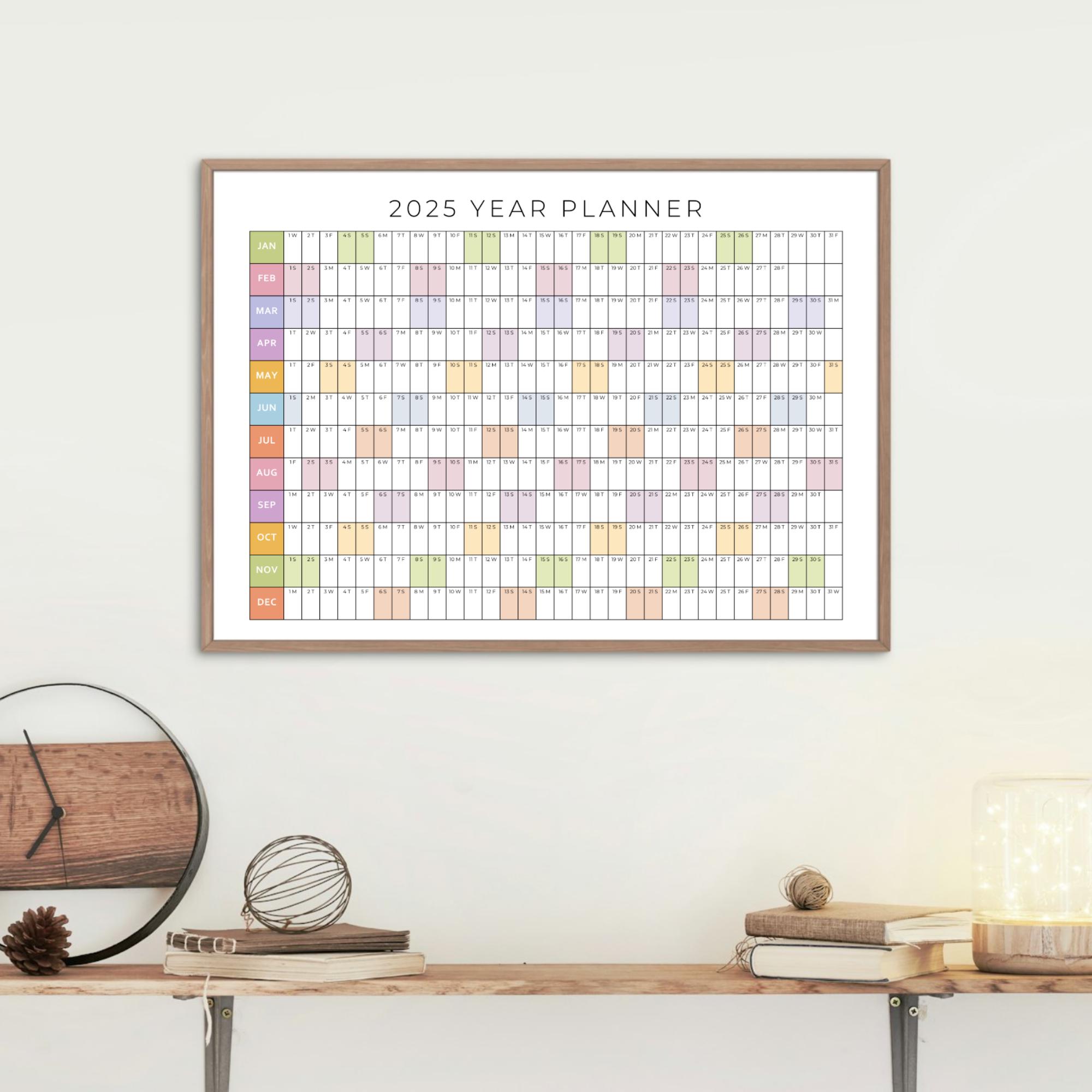2025 Printable Year Planner | Large Wall Calendar 2025 | Yearly Wall ...