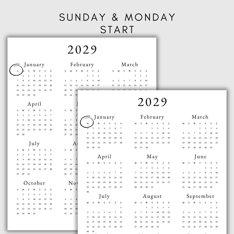 2029 Yearly Calendar 2029 Annual Calendar Printable 2029 Calendar ...