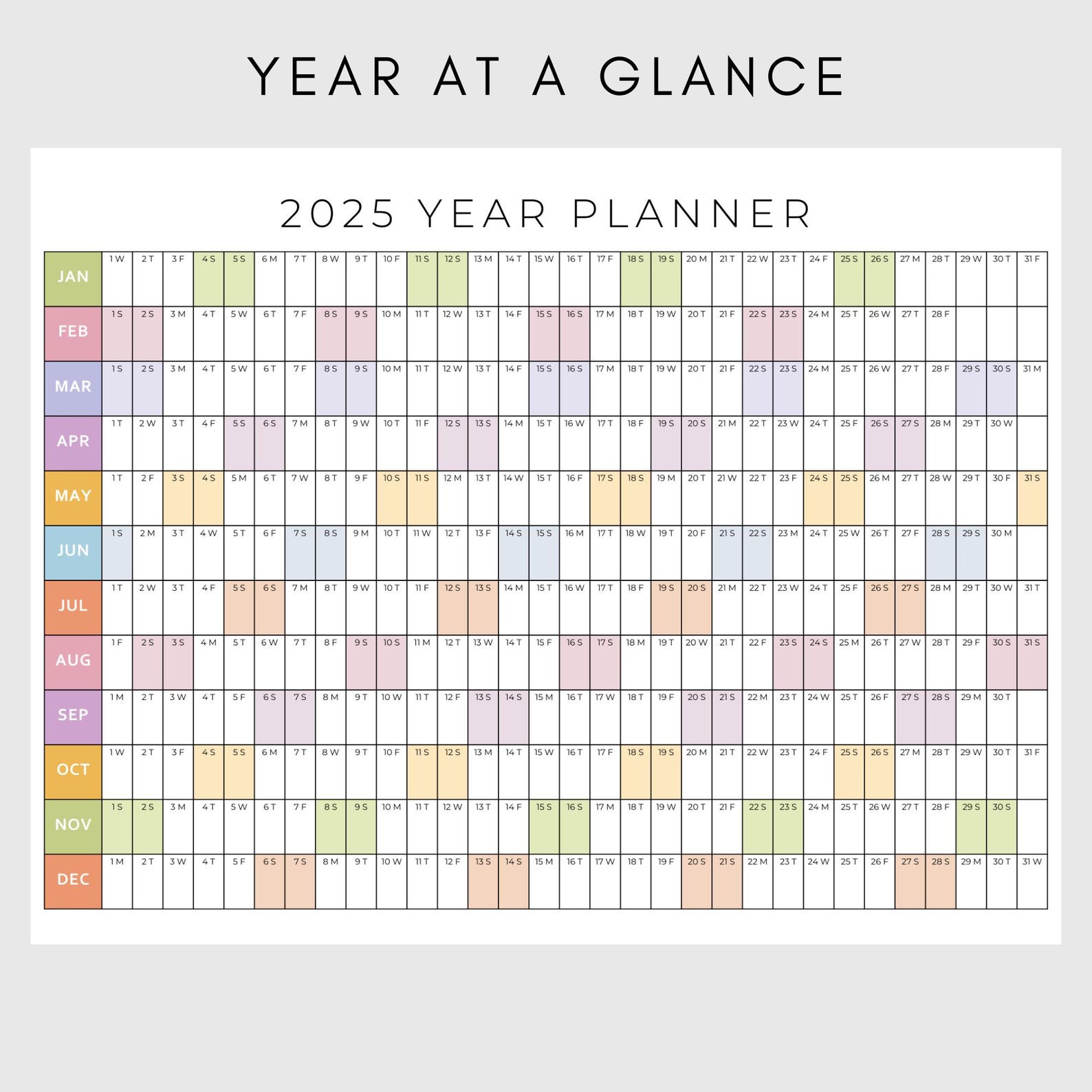 2025 Printable Year Planner | Large Wall Calendar 2025 | Yearly Wall ...