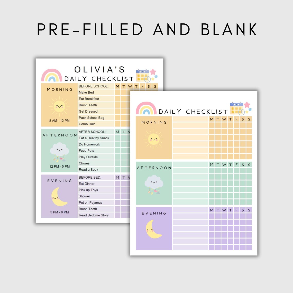 Kids Daily School Checklist, Responsibility Chart, to Do List, Editable ...