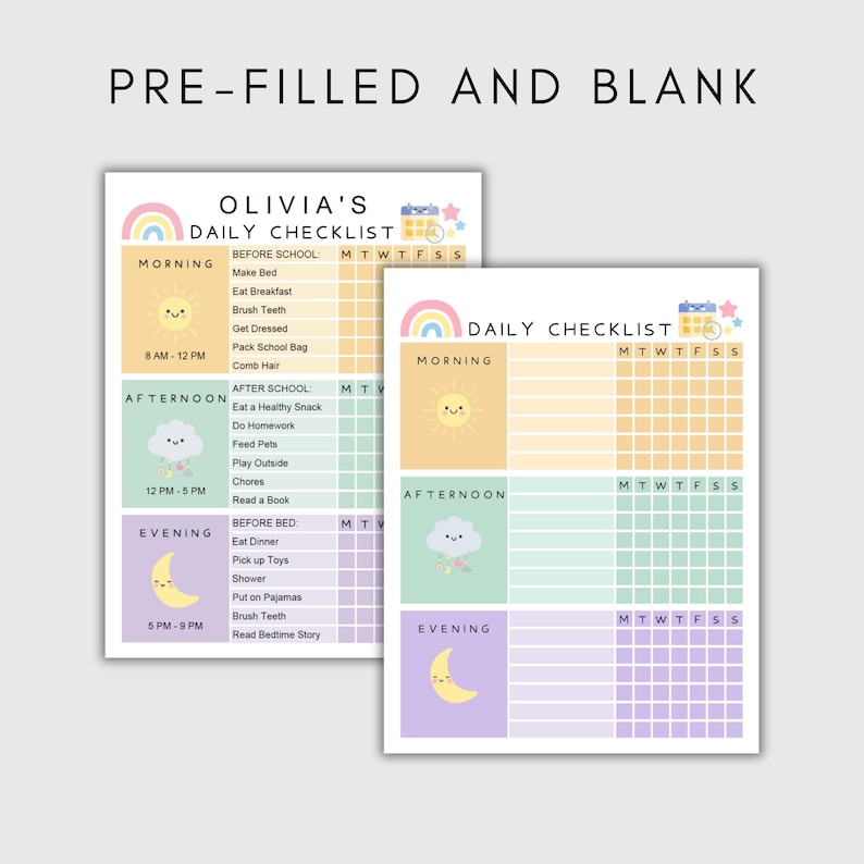 Kids Daily School Checklist, Responsibility Chart, to Do List, Editable ...