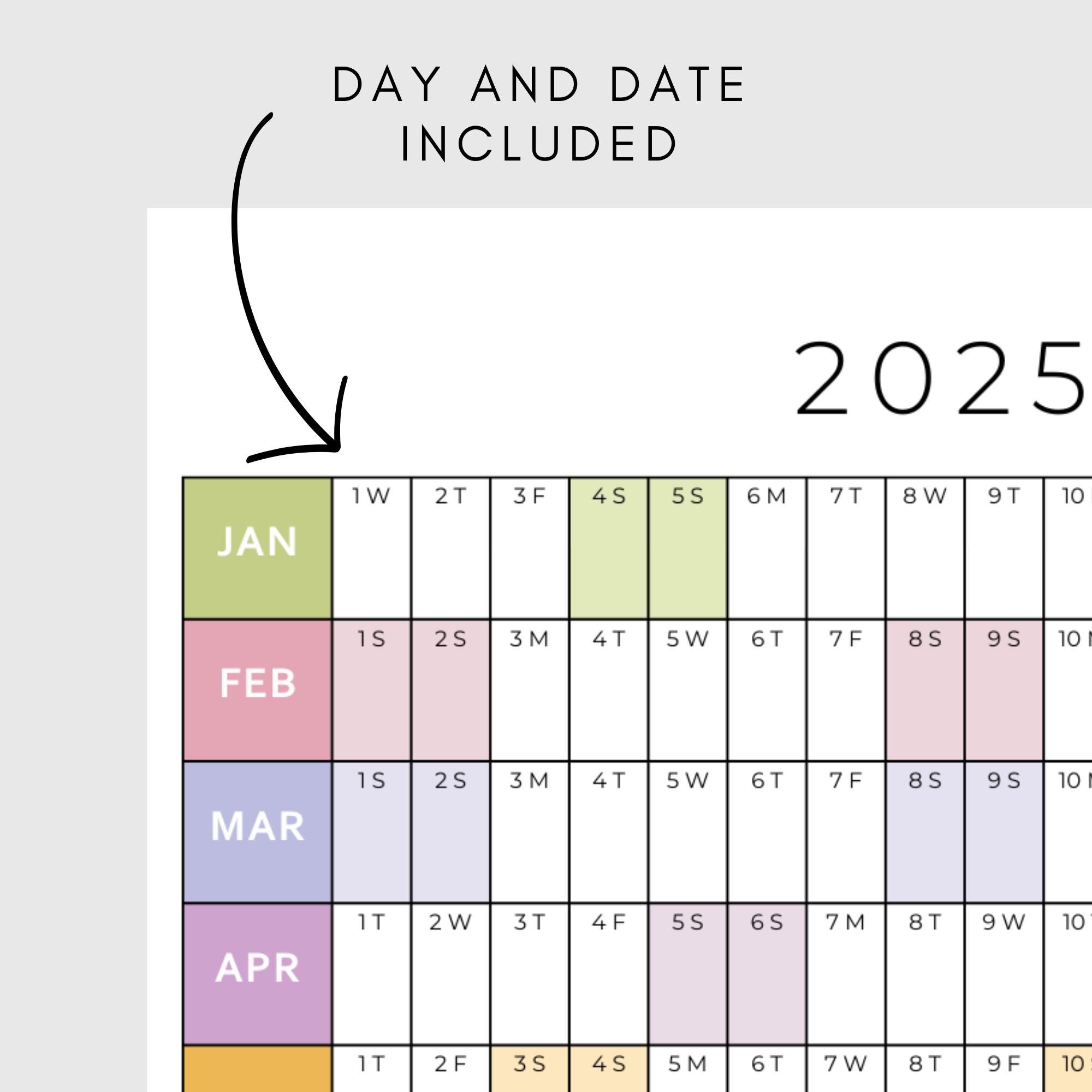 2025 Printable Year Planner | Large Wall Calendar 2025 | Yearly Wall ...