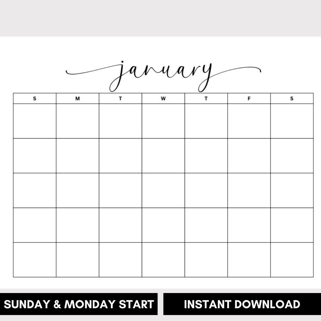Printable Blank 2025 Calendar Minimalist Landscape Printable PDF Letter ...