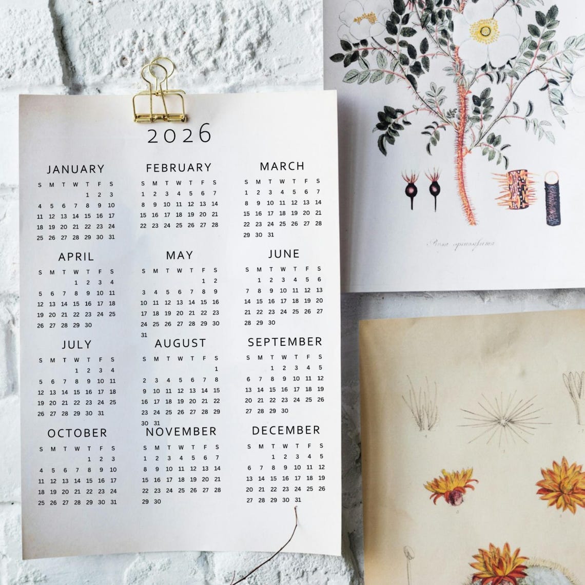 2026 Year at a Glance Calendar Printable | Full Year One Page | A4, A3 ...