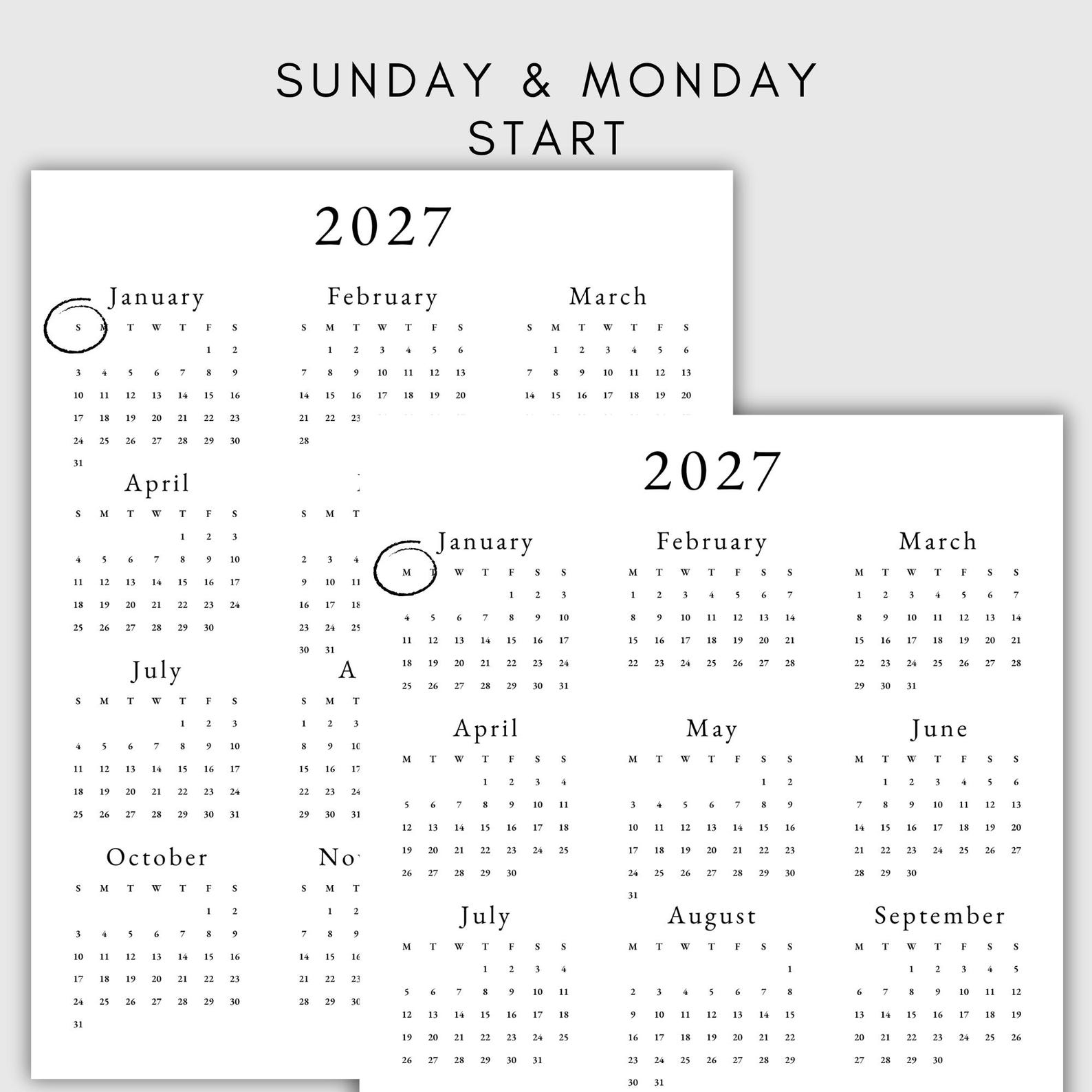 2027 Yearly Calendar 2027 Annual Calendar Printable 2027 Calendar ...