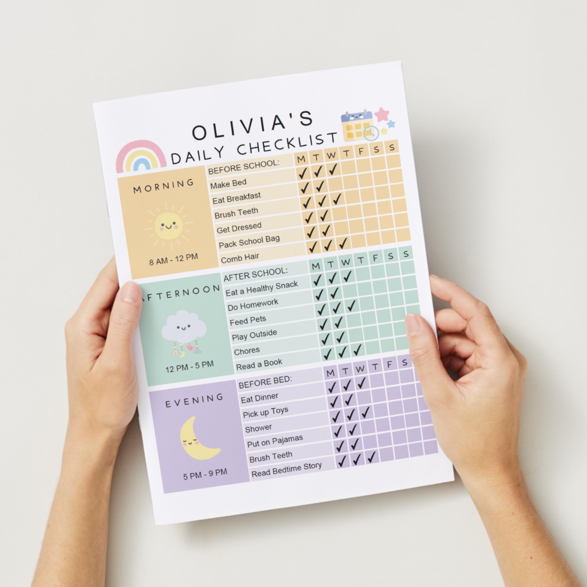 Kids Daily School Checklist, Responsibility Chart, to Do List, Editable ...