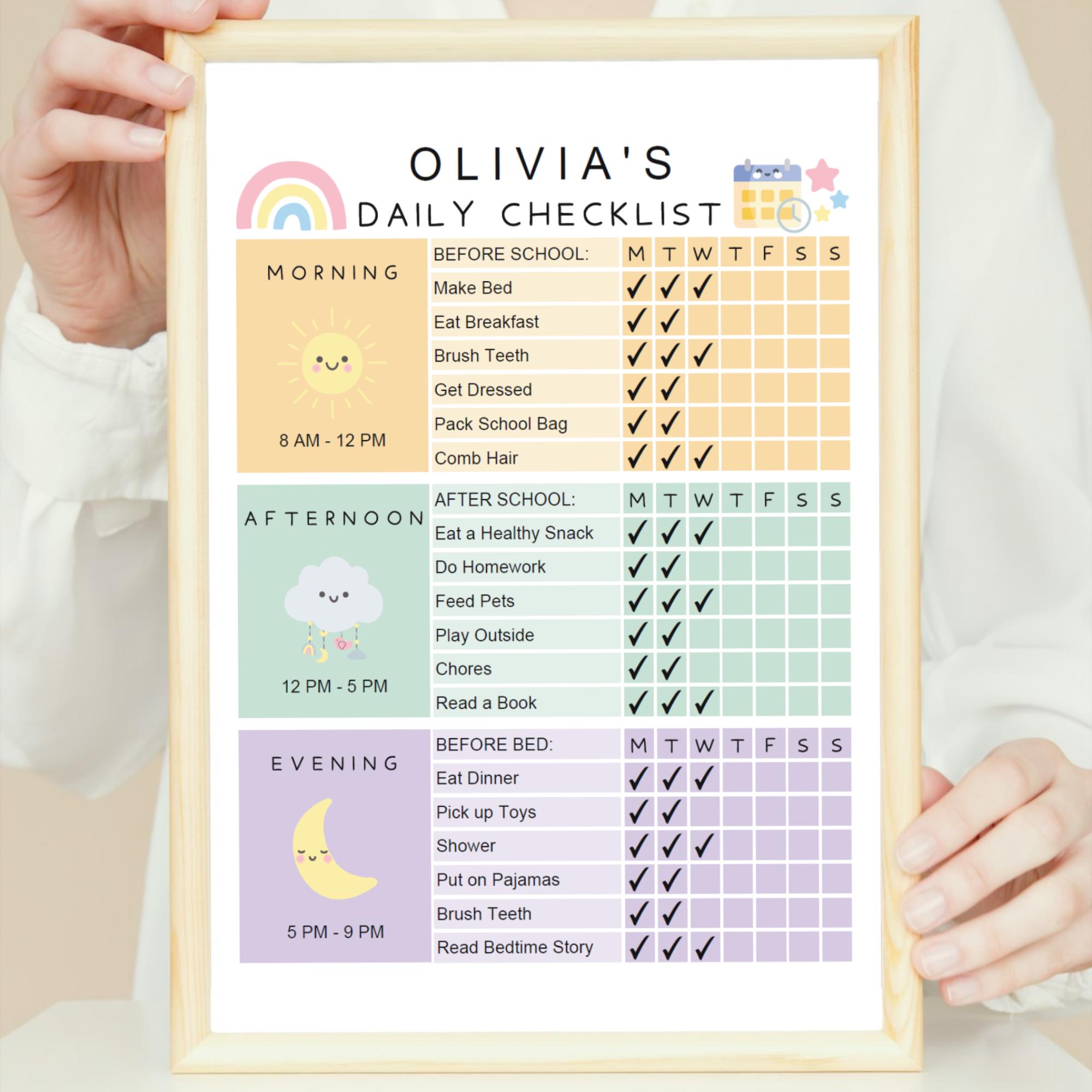 Kids Daily School Checklist, Responsibility Chart, to Do List, Editable ...