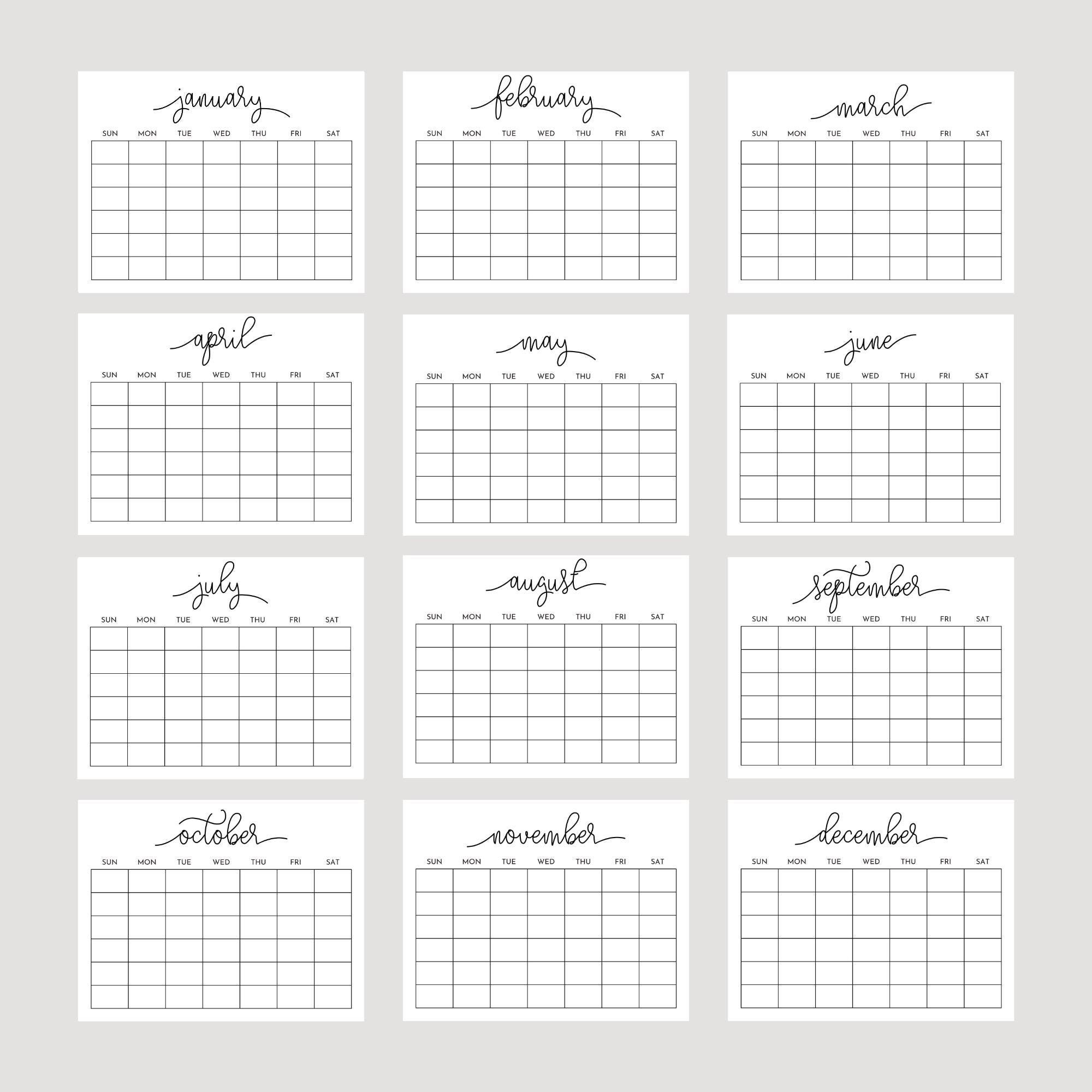 Monthly Blank Calendar, Simple Calendar, Minimalist, Wall Calendar ...