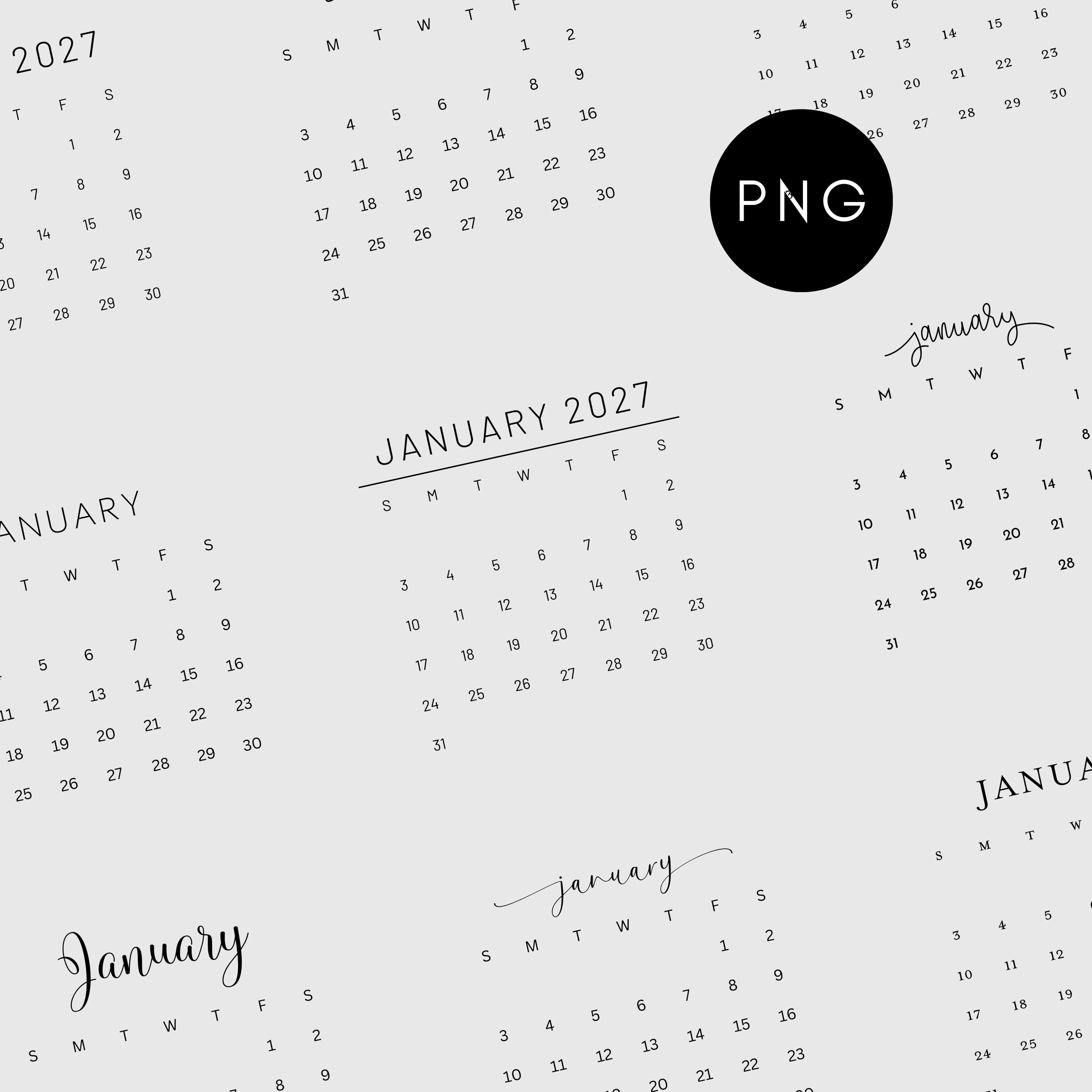 2027 PNG Calendar Transparent Background, Digital Monthly Calendar ...