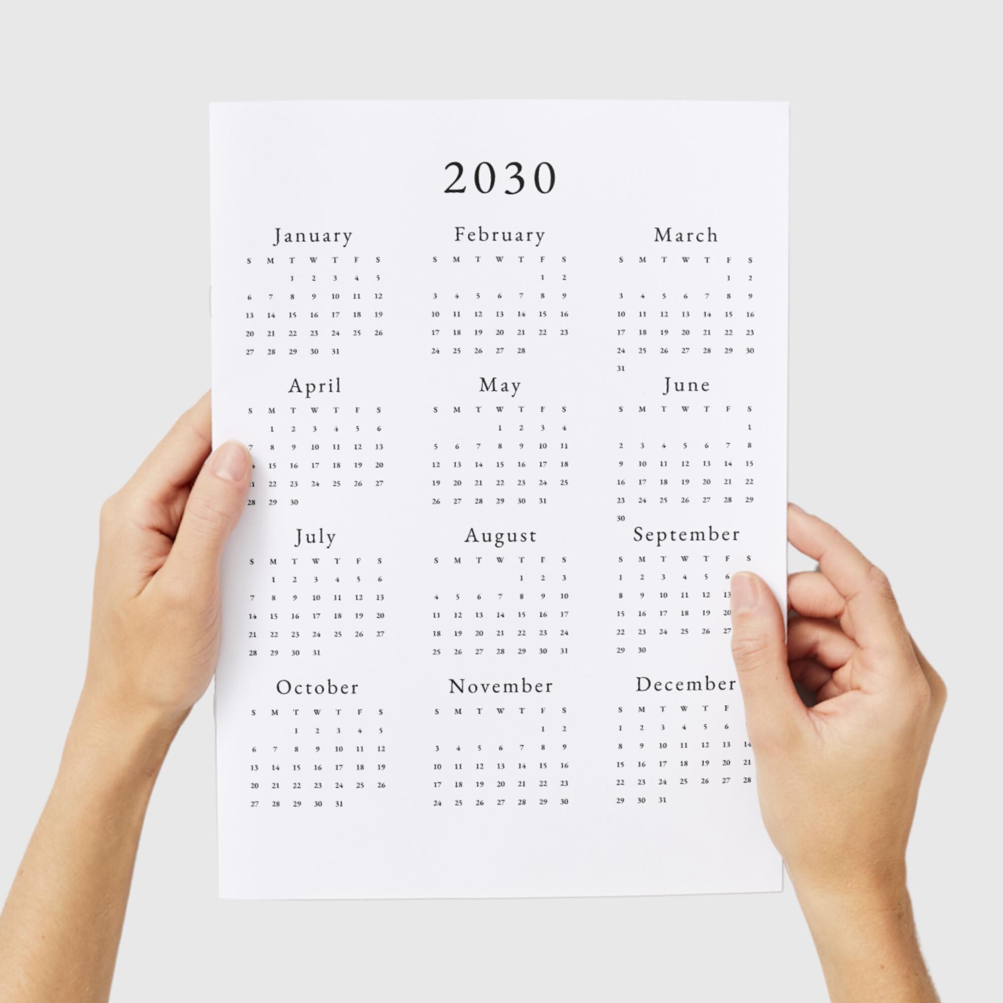 2030 Yearly Calendar 2030 Annual Calendar Printable 2030 Calendar ...