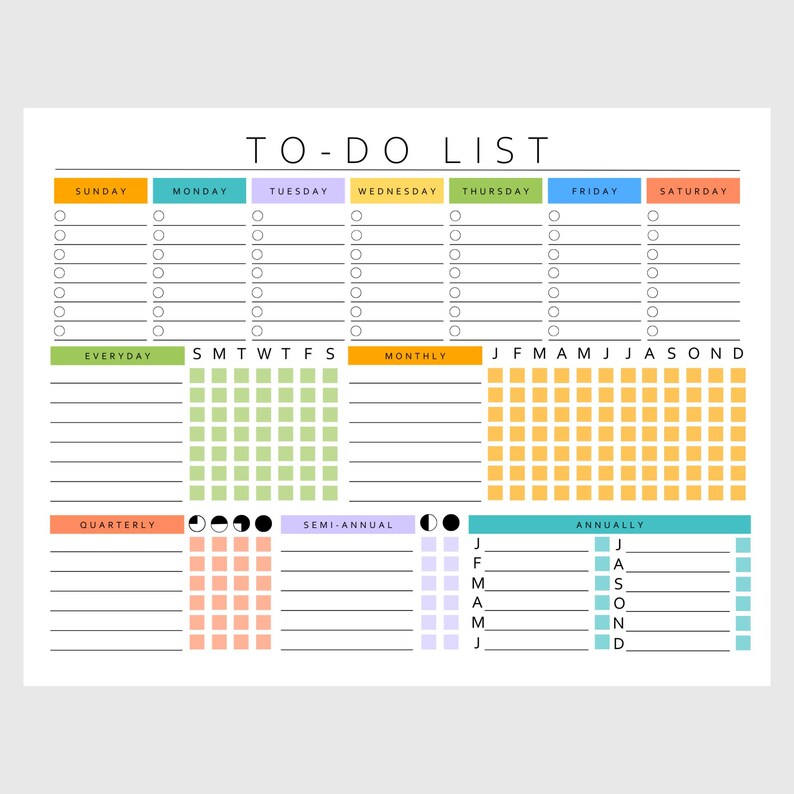 Printable to Do List Template Colorful PDF Checklist Daily Weekly ...