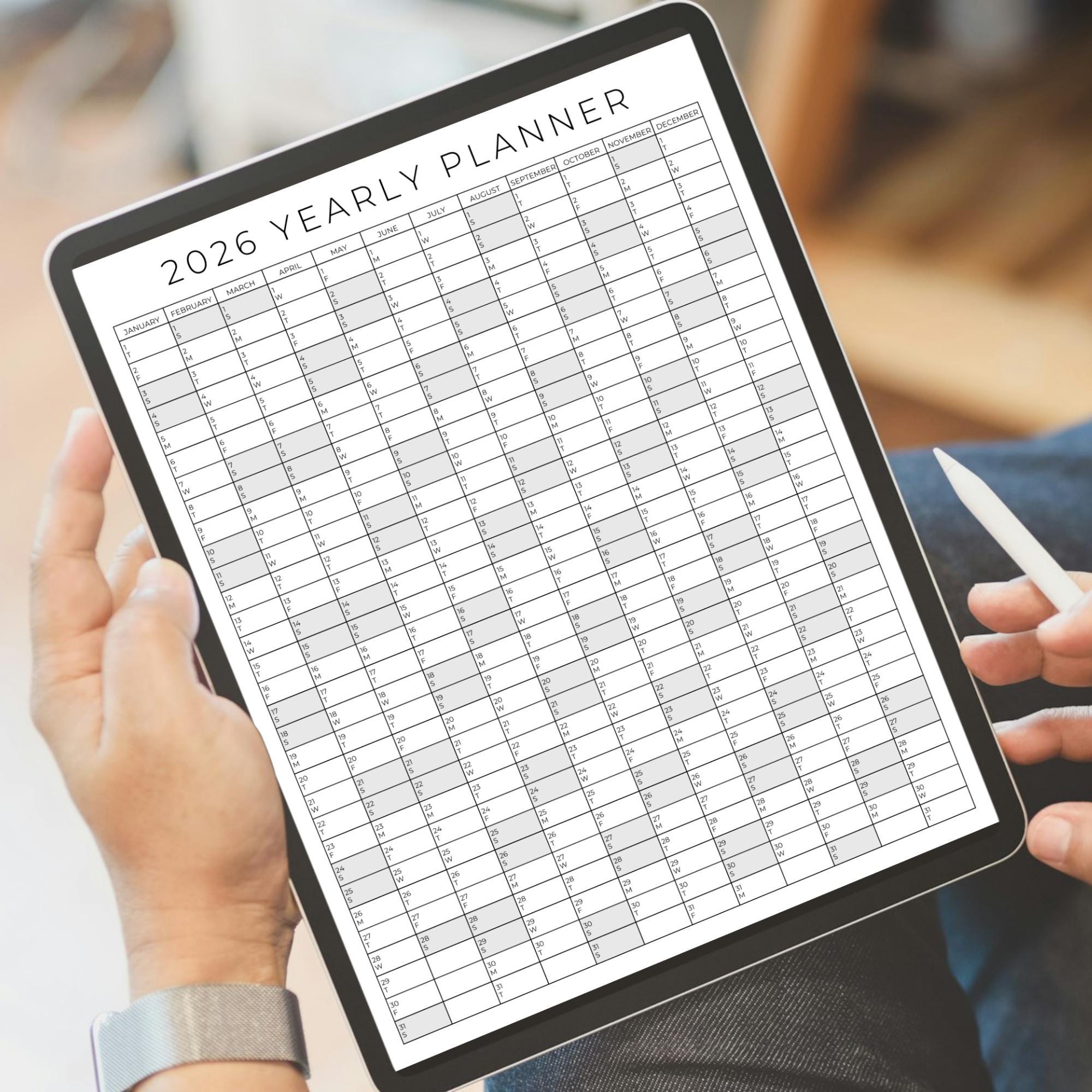 2026 Yearly Planner Printable, Yearly Planning Calendar, Calendar Poster, Digital Calendar, 2026 ...