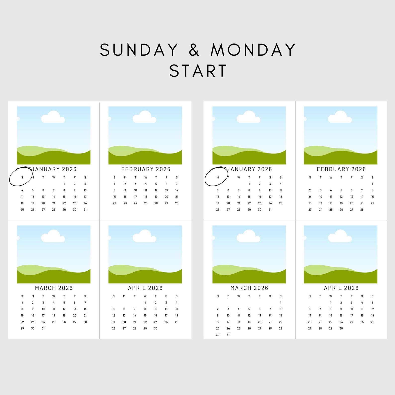 Modello di calendario 2026 con foto, modello Canva modificabile ...